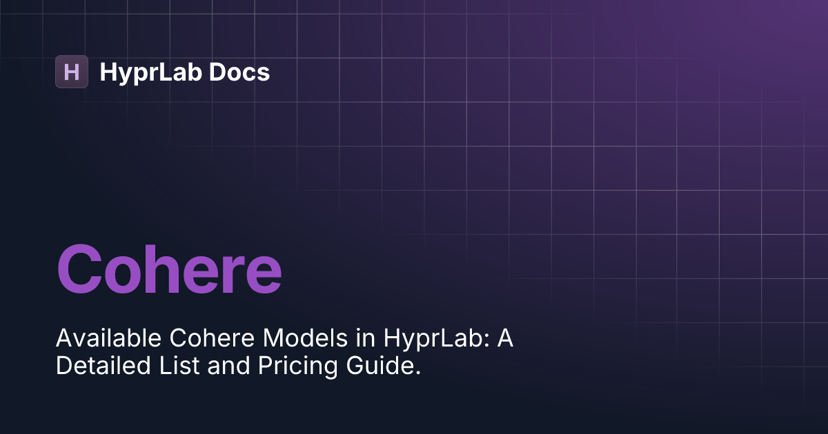Cohere | HyprLab Docs
